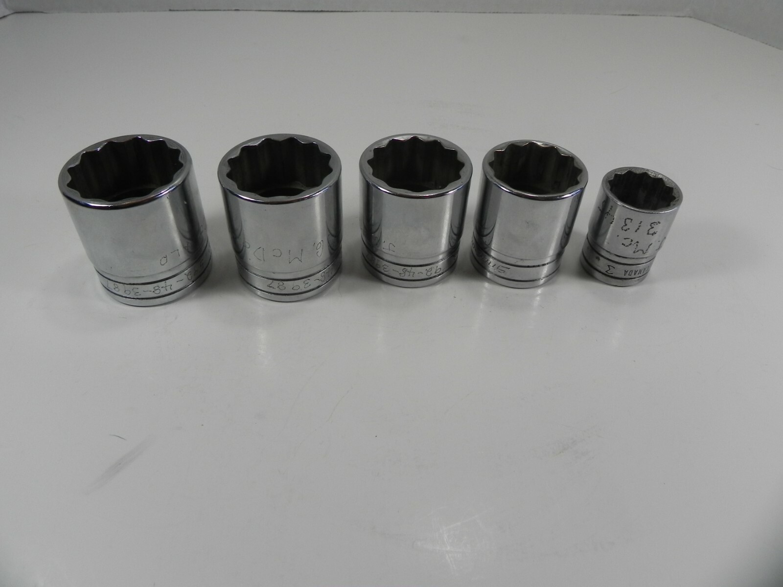 Snap On 5 Pc SAE 1/2” Dr Chrome 6pt Shallow Socket SW421 SW401 SW381 ...