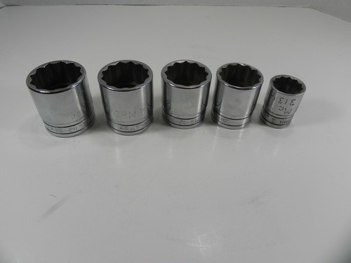 Snap On 5 Pc SAE 1/2” Dr Chrome 6pt Shallow Socket SW421 SW401 SW381 ...