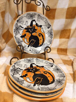 Eli+Ana Funky Feline Halloween Salad Plates Set Of 4 | eBay