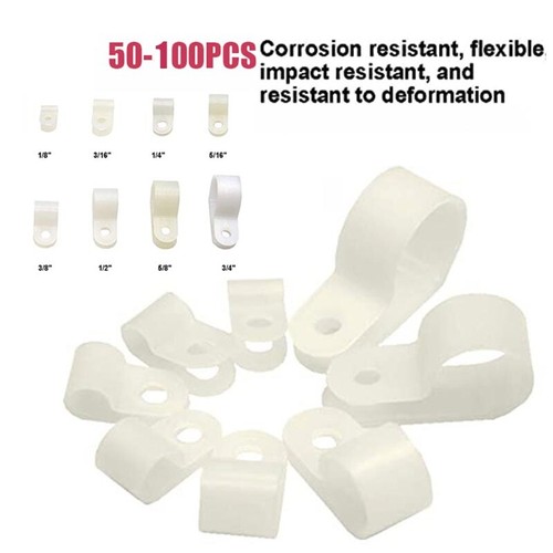 R-Type Battery Cable Clamps Pack Nylon White Hose Wire P Clips Electric ...