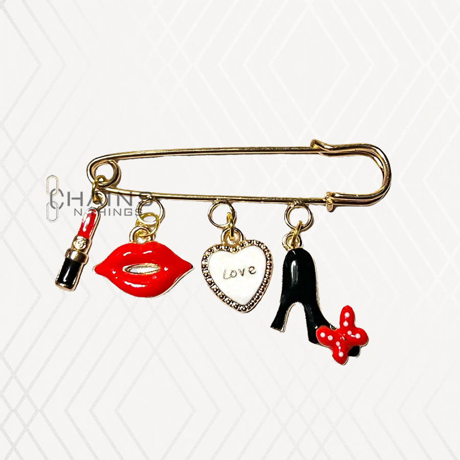Fashion Safety Pins loop Charms Gold Girl Love Heart Lip Lipstick Shoes ...