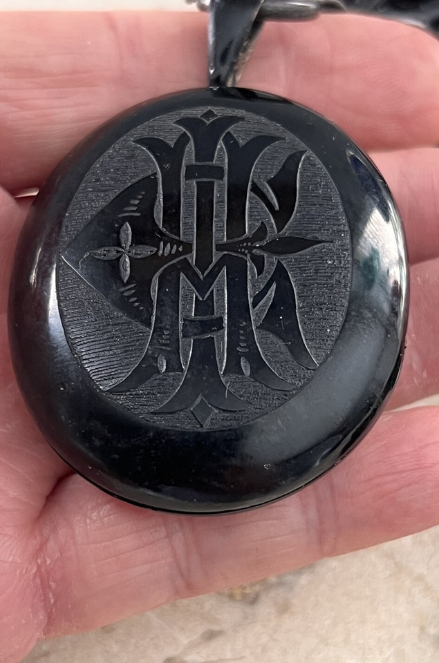 Victorian Whitby Jet Mourning Locket Photo Hair & Black Link Chain ...