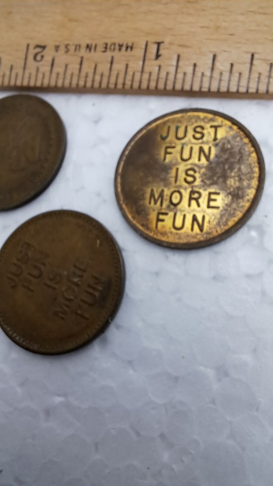 3 x Vintage "AC/ra" Arcade Game Token - JUST FUN IS MORE FUN ...