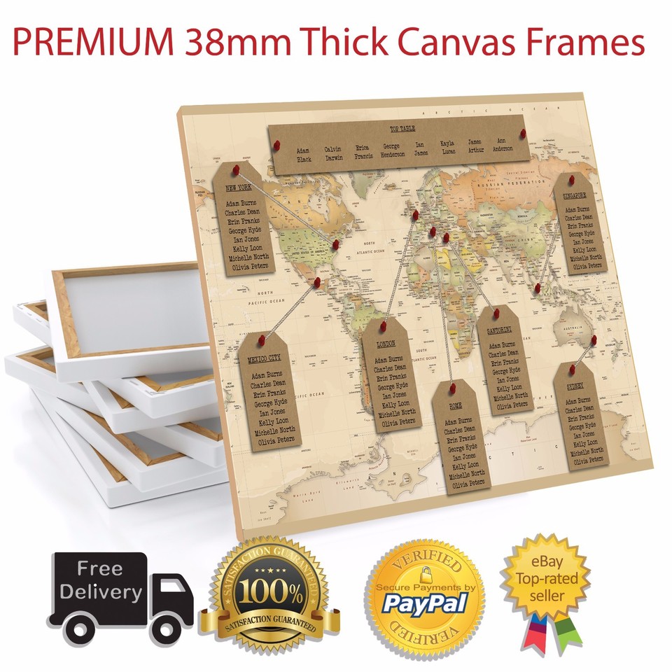 Personalised Travel World Map Wedding Table Plan / Seating Plan Large ...