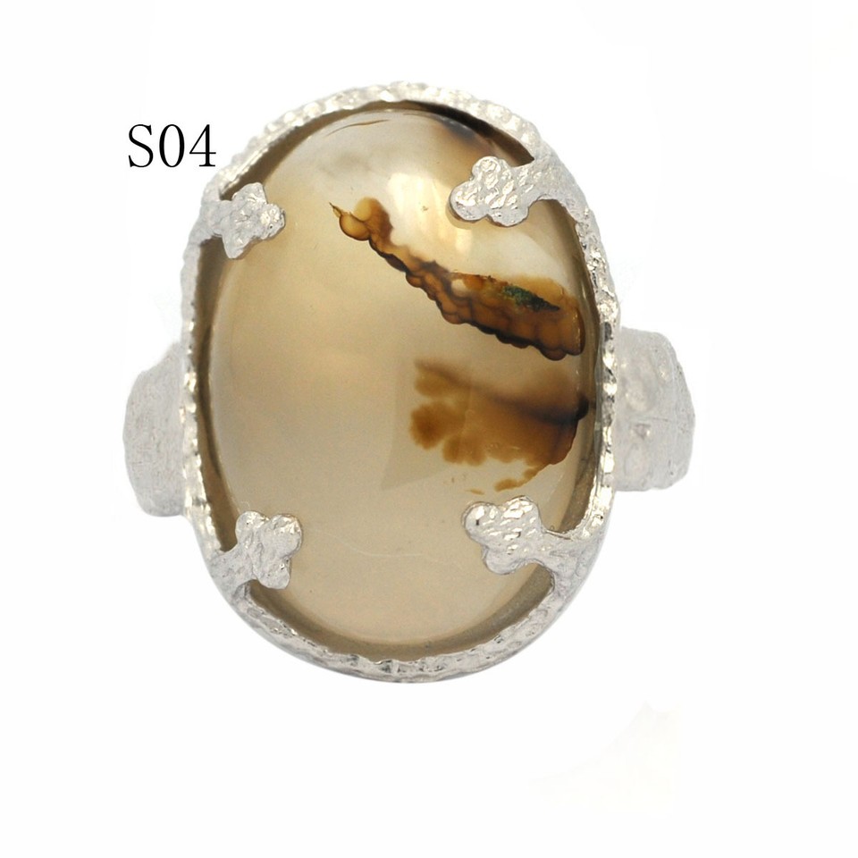De Buman Natural Agate 925 Silver Ring Size 7 | eBay