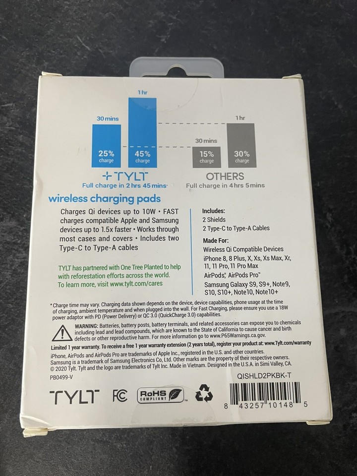 TYLT 10W Qi Shield 2pk Wireless Charging Pads with Type C-Cable | eBay