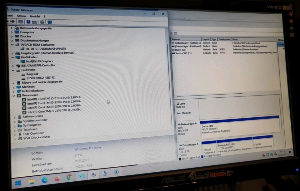 Komplettsystem PC Desktop Intel i5-2310 2,9Ghz 8GB 128GB SSD+500GB HDD ...