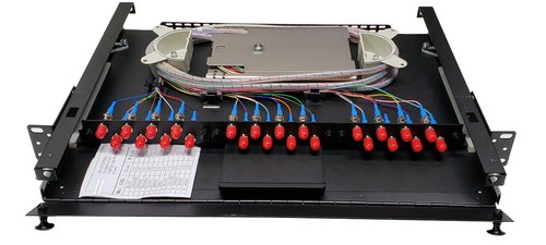 24 Fiber 1RU Rack Mount w/ 24 ST/UPC Simplex Adapters, Singlemode ...
