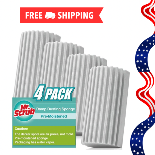 4 Pack Damp Dusting Sponge Duster, Grey Dust Cleaning Sponge, Reusable ...