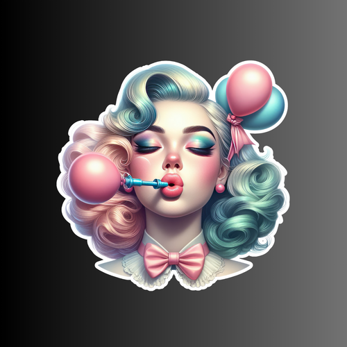 Pinup girl sticker vinyl decal woman whimsical seductive blue hair ...