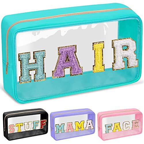 Chenille Letter Clear Makeup Bags Hair Pouch Preppy Patch Makeup Bag ...