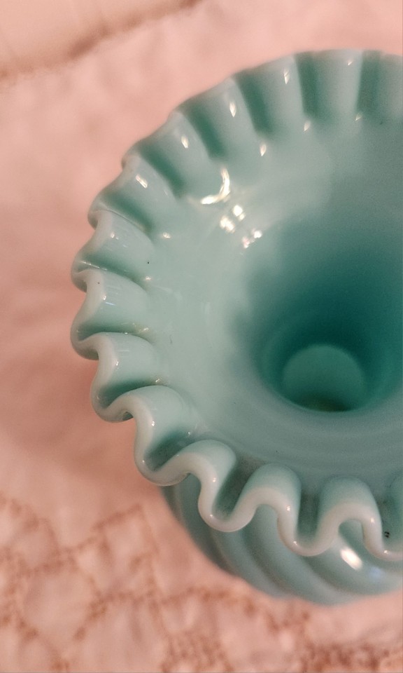 Fenton Pre Logo Pastel Teal Blue/ Green Melon Swirl Crimped Vase | eBay