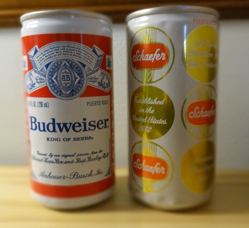 10 Ounce Budweiser and Schaefer ALUMINUM PULL TAB BEER Cans PUERTO RICO ...