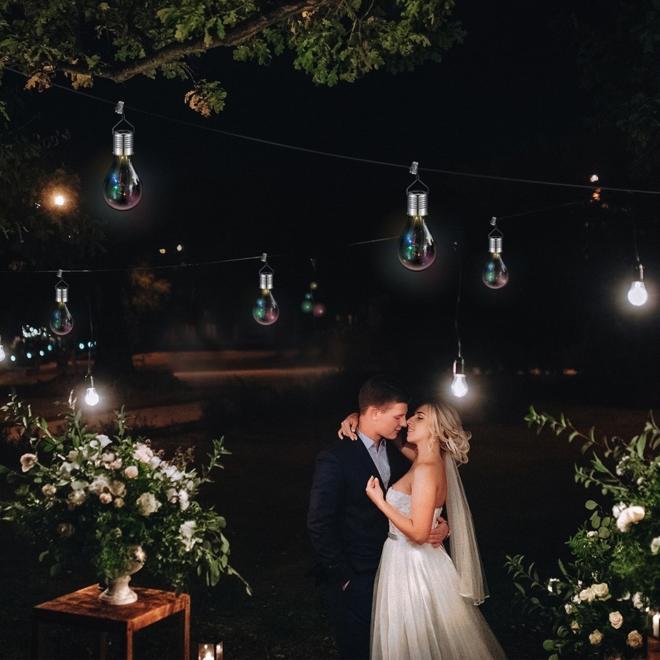 2 Pcs Solar LED Copper Wire Lights Hanging Bulb Lamp for Patio Garden ...