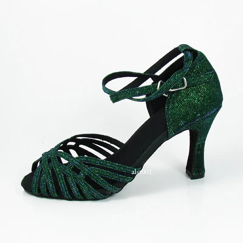 Green Flash Latin Dance Shoes Women Ballroom Samba Shoes Sandals Ladies ...