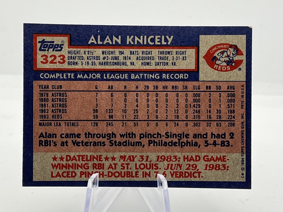 1984 Topps Alan Knicely #323 Signed Autographed Cincinnati Reds Auto | eBay