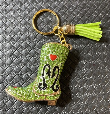RHINESTONE COWBOY BOOT KEYRING KEYCHAIN WITH TASSEL COUNTRY WESTERN ...