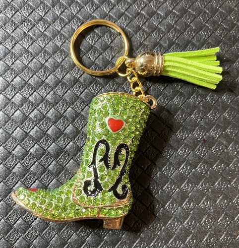 RHINESTONE COWBOY BOOT KEYRING KEYCHAIN WITH TASSEL COUNTRY WESTERN ...
