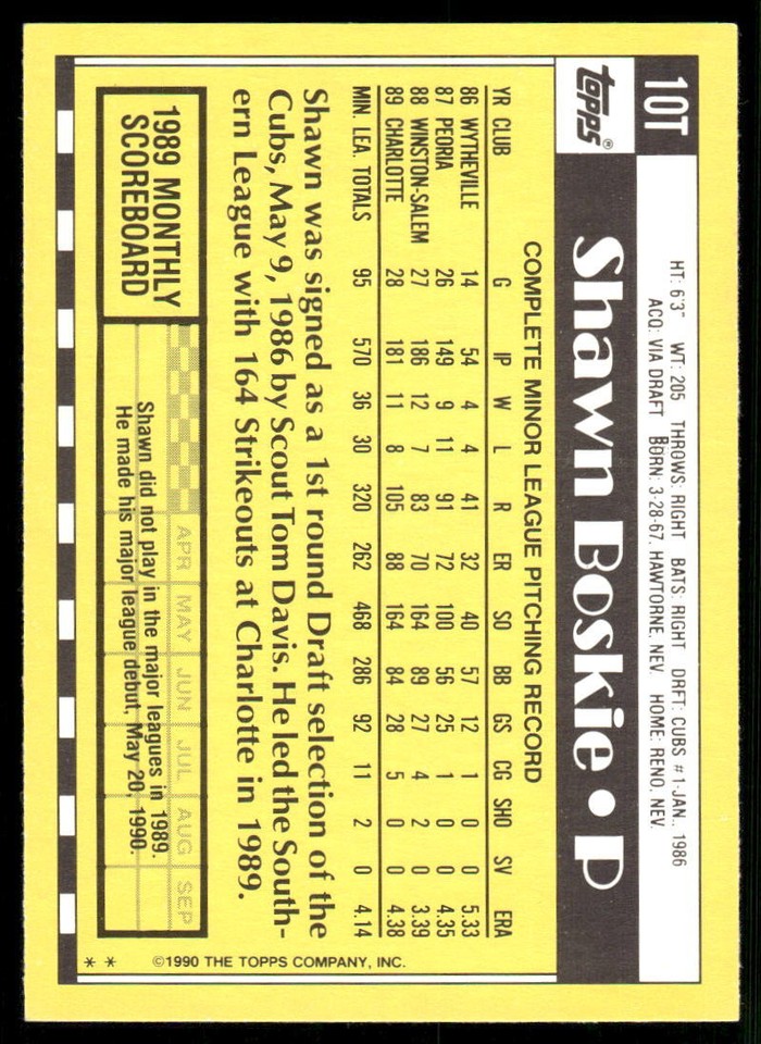 1990 Topps Traded #10T Shawn Boskie | eBay