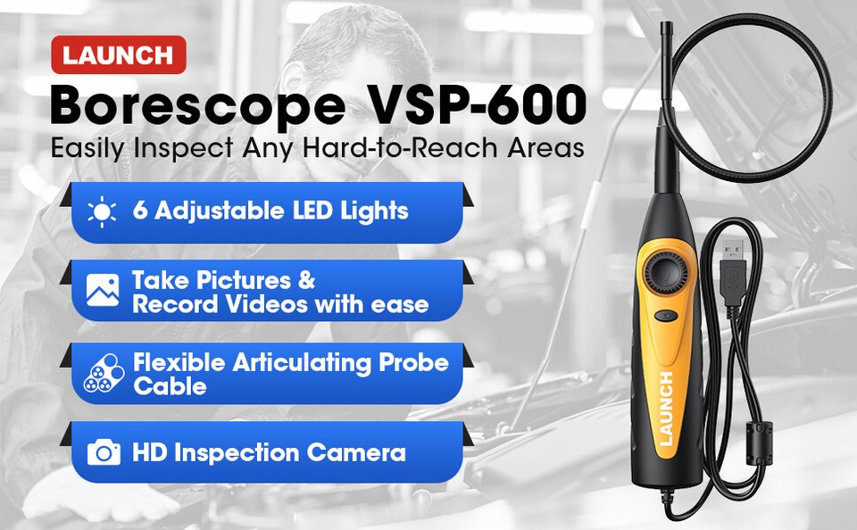 LAUNCH VSP-600 Videoscope HD Inspection Camera Borescope Endoscope USB 720P LED | 5.5mm ...