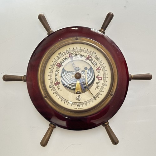 Vintage Coast Round Ship's Wheel Desk Wall Cherry Wood Barometer West ...