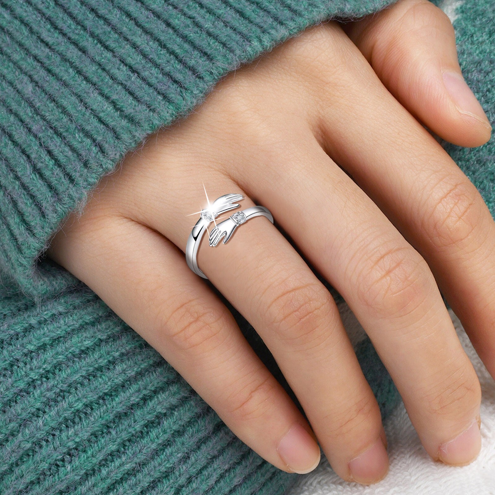 Silver Hug Rings Always With You Adjustable Hug Ring For Couple Hugging ...