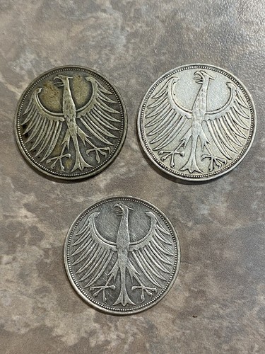 1951 Set of 3 Germany 5 Deutsche Mark Estate Coin Collection Mint Mark ...
