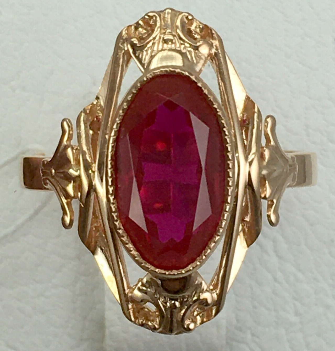 USSR Vintage Original Rose Gold Ruby (lab. made) Ring 583 14K 4.06 g. 7 ...