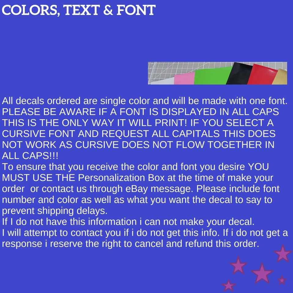 CUSTOM Vinyl Decal TEXT NAME Personalized Lettering Sticker, 26 Colors ...
