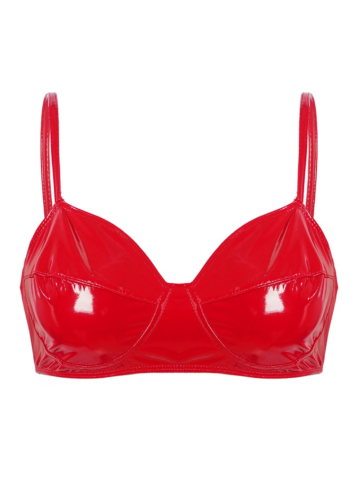 AU Sexy Womens Wetlook PVC Leather Wire-Free Bra Top Rave Dance Party ...