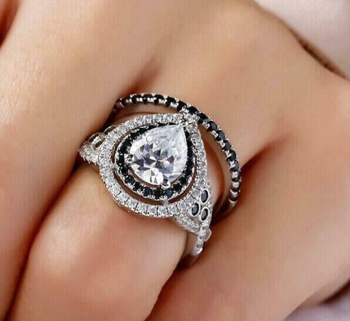 2.50Ct Pear Cut Lab-Created Diamond Engagement Bridal Ring Set 14K ...