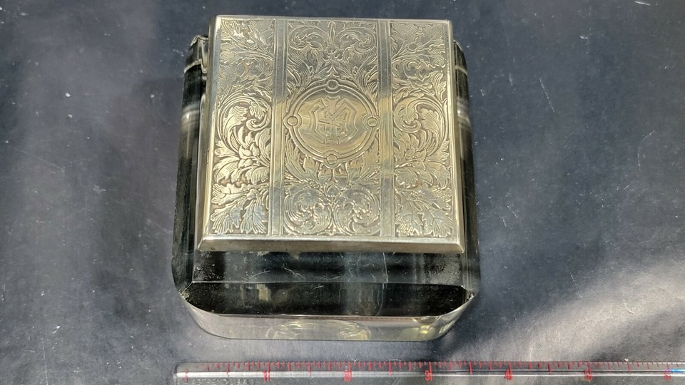 Antique Inkwell Sterling Silver Lid & Glass by William B. Kerr | eBay