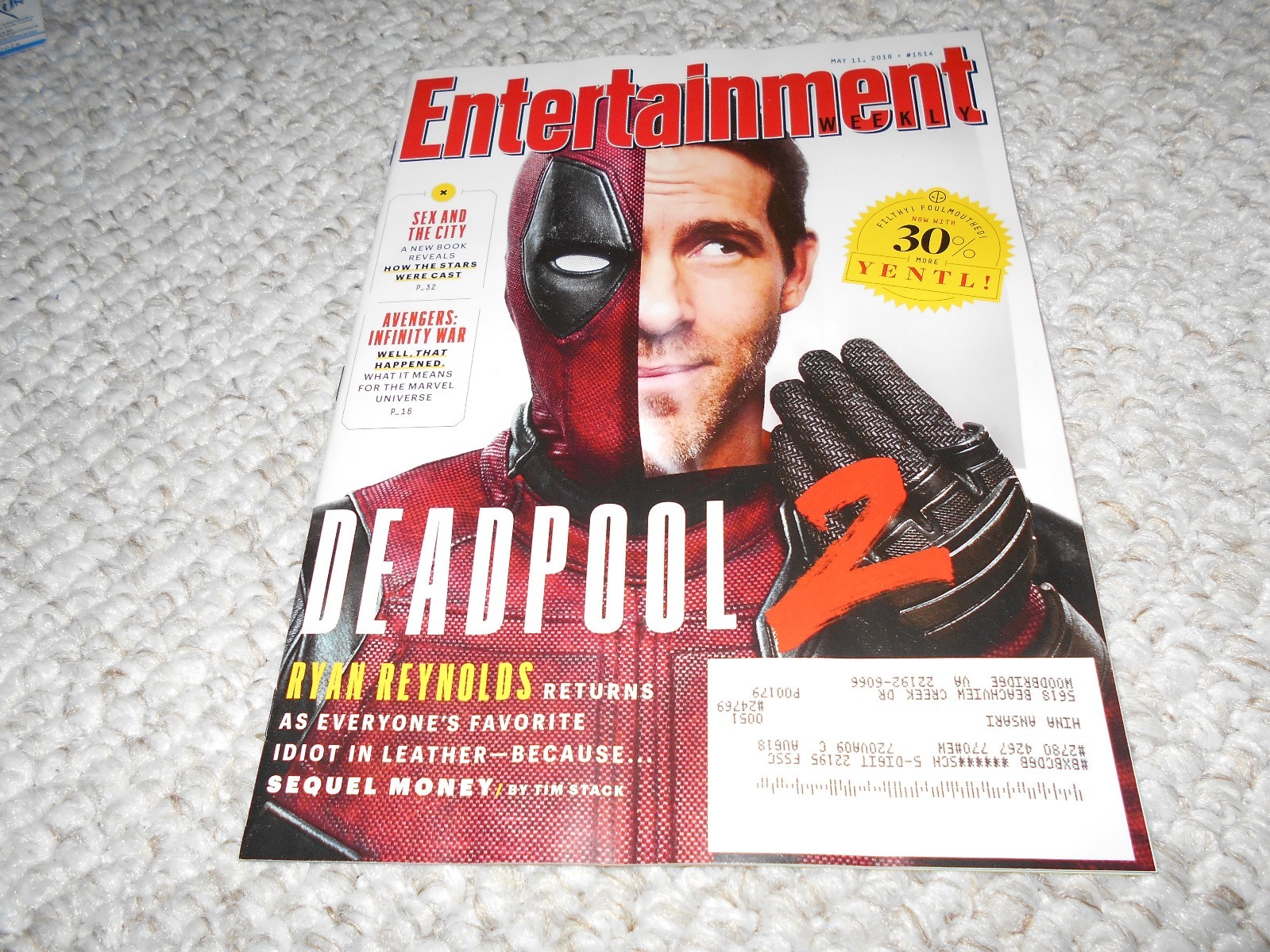 Entertainment Weekly 2018 Subscriber Deadpool 2 Ryan Reynolds | eBay