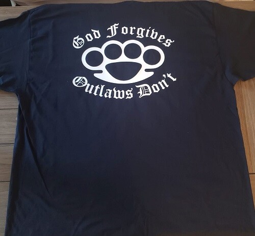 Support your local Outlaws Biker Motorcycle MC tee t shirt God Forgives ...