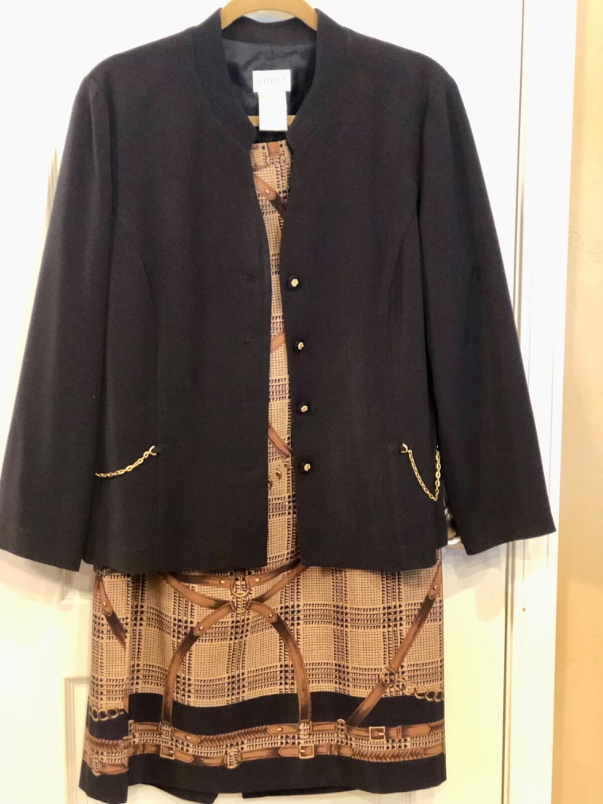 KORET DRESS WOMEN’S EQUESTRIAN THEMED NAVY BLUE/BROWN… - Gem