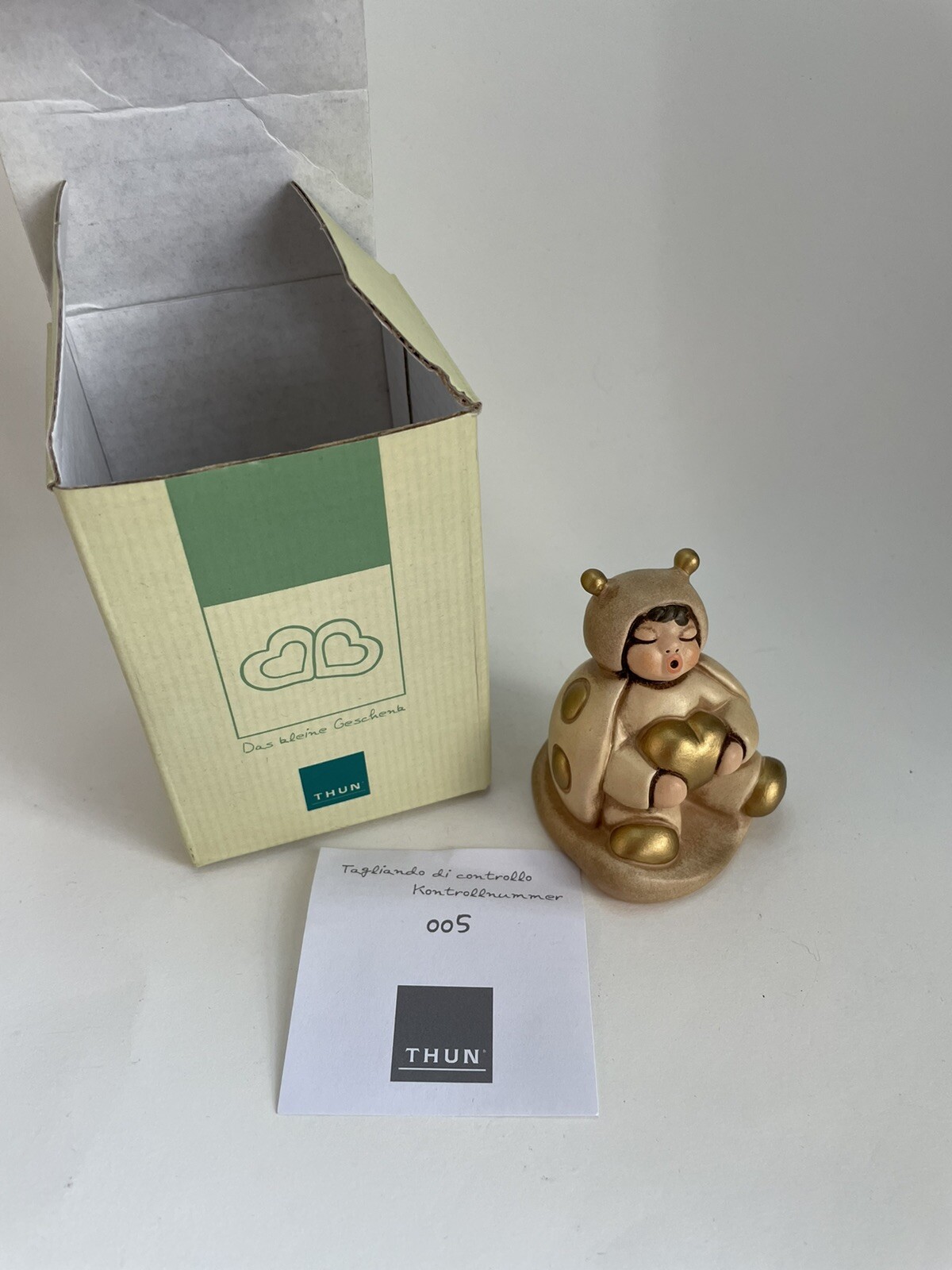 Vintage THUN Bolzano Italian Pottery ladybug boy Gold Soft Signed Boxed ...