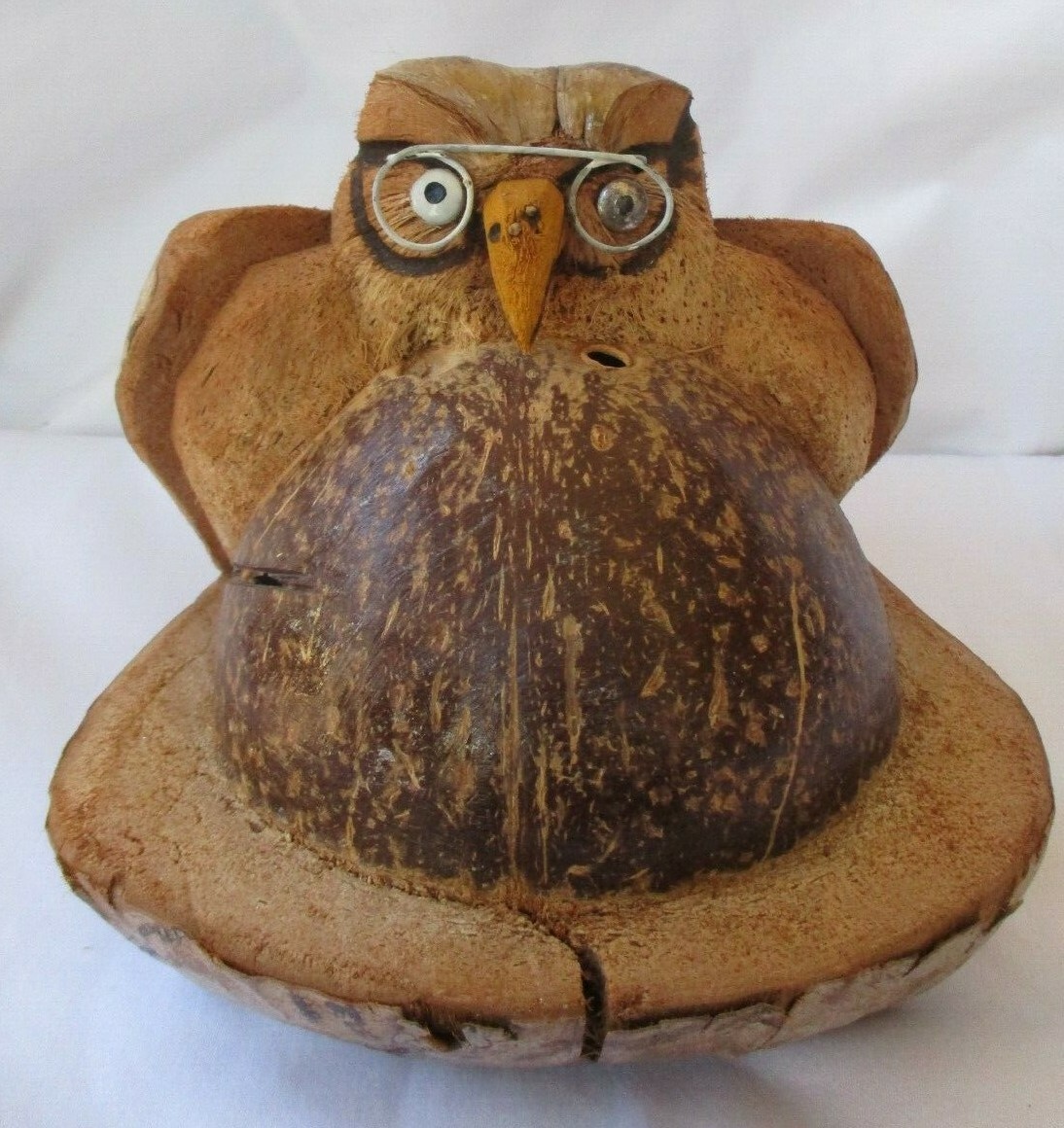 CARVED COCONUT OWL FOLK ART | eBay