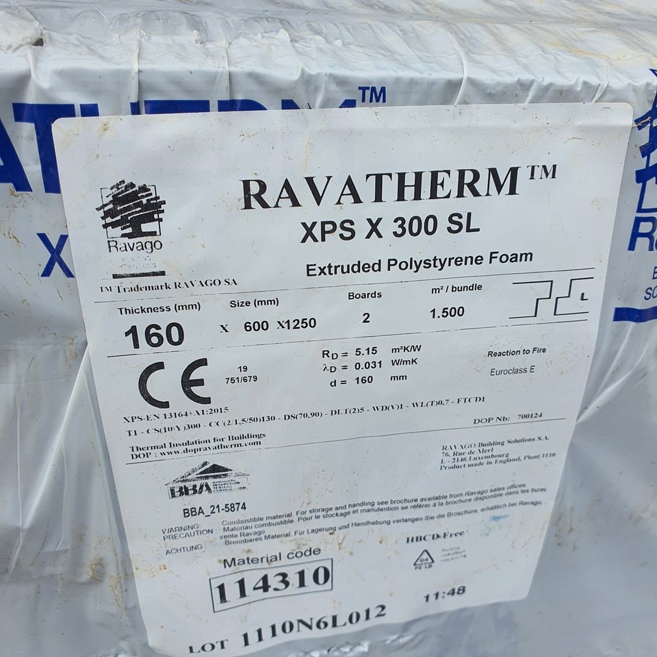 Ravatherm Xps x 300 sl Insulation Boards - 160x1250x600mm - 2 per pack ...