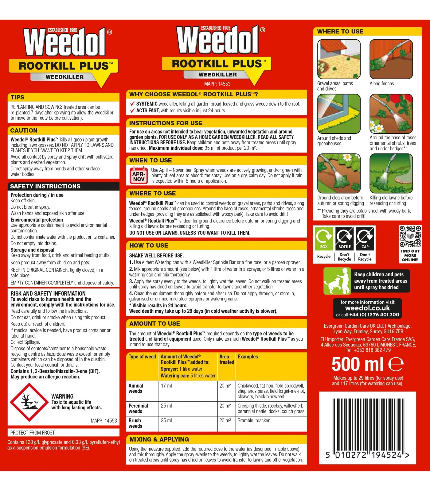 WEEDOL WEED KILLER TUBES LAWN ROOTKILL PATH CLEAR CONCENTRATED LIQUID ...