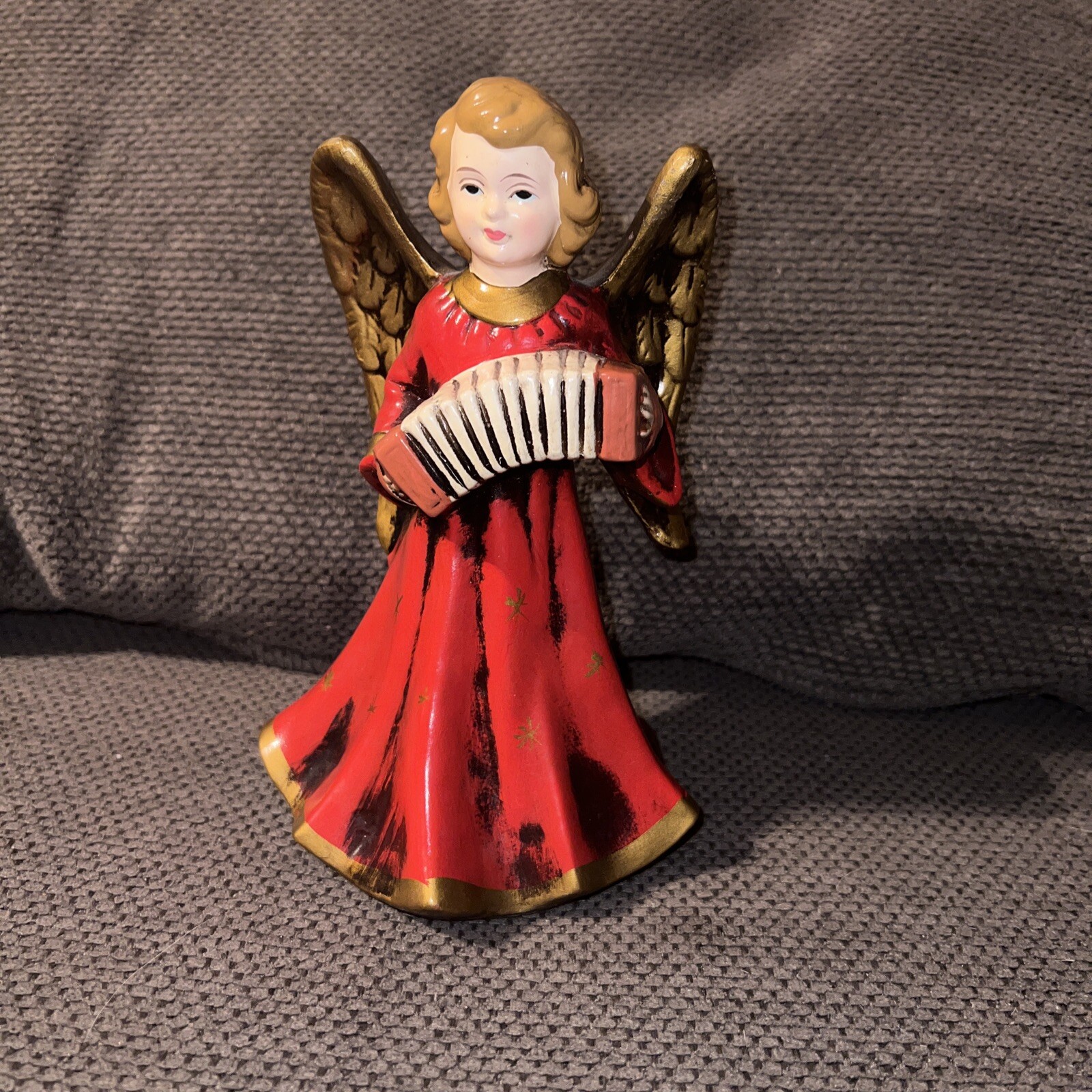 Vintage Paper Mache Angel Red Dress Playing Concertina Christmas ...
