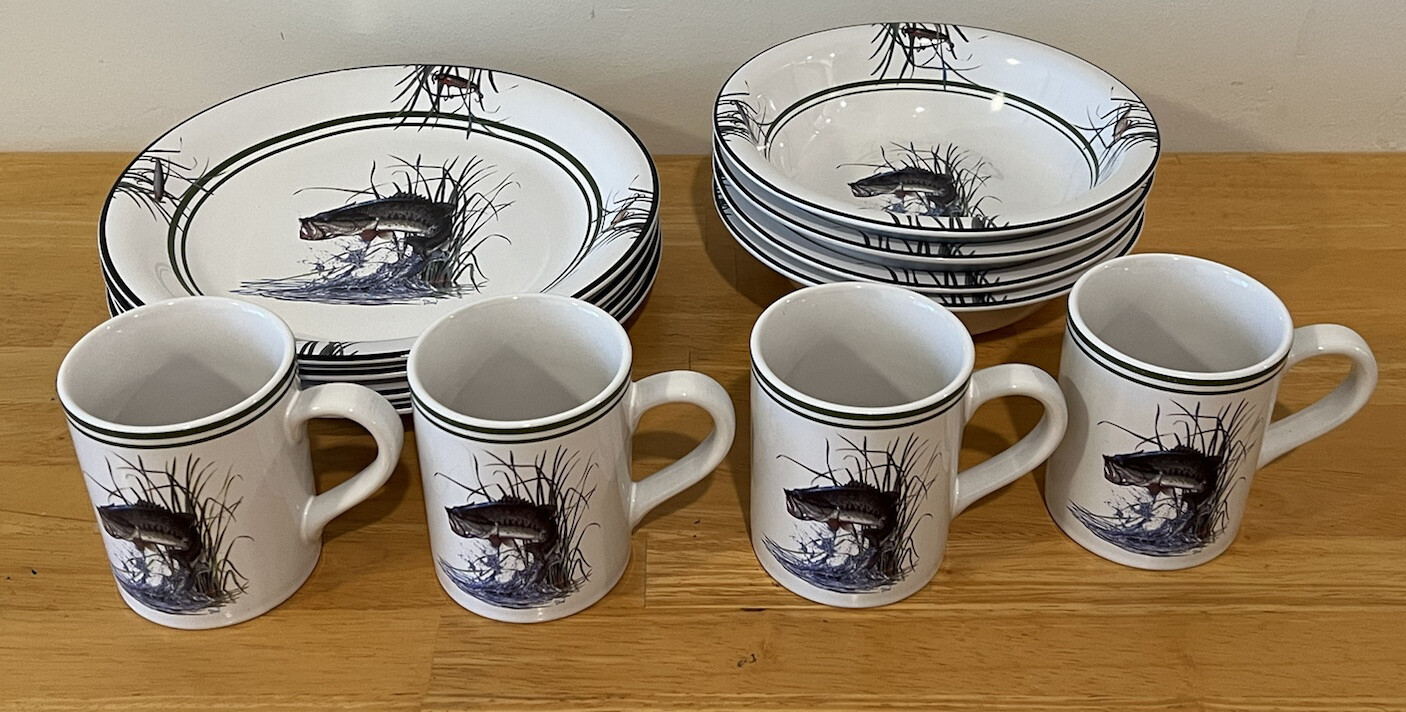 Bass Pro Shops Largemouth Bass Dishes, 12 Piece: Dishes, Plates, Bowls ...