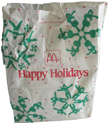 McDonald's 1988 Paper Take Out Bag 12"x8.5"x4.75" Happy Holidays ...
