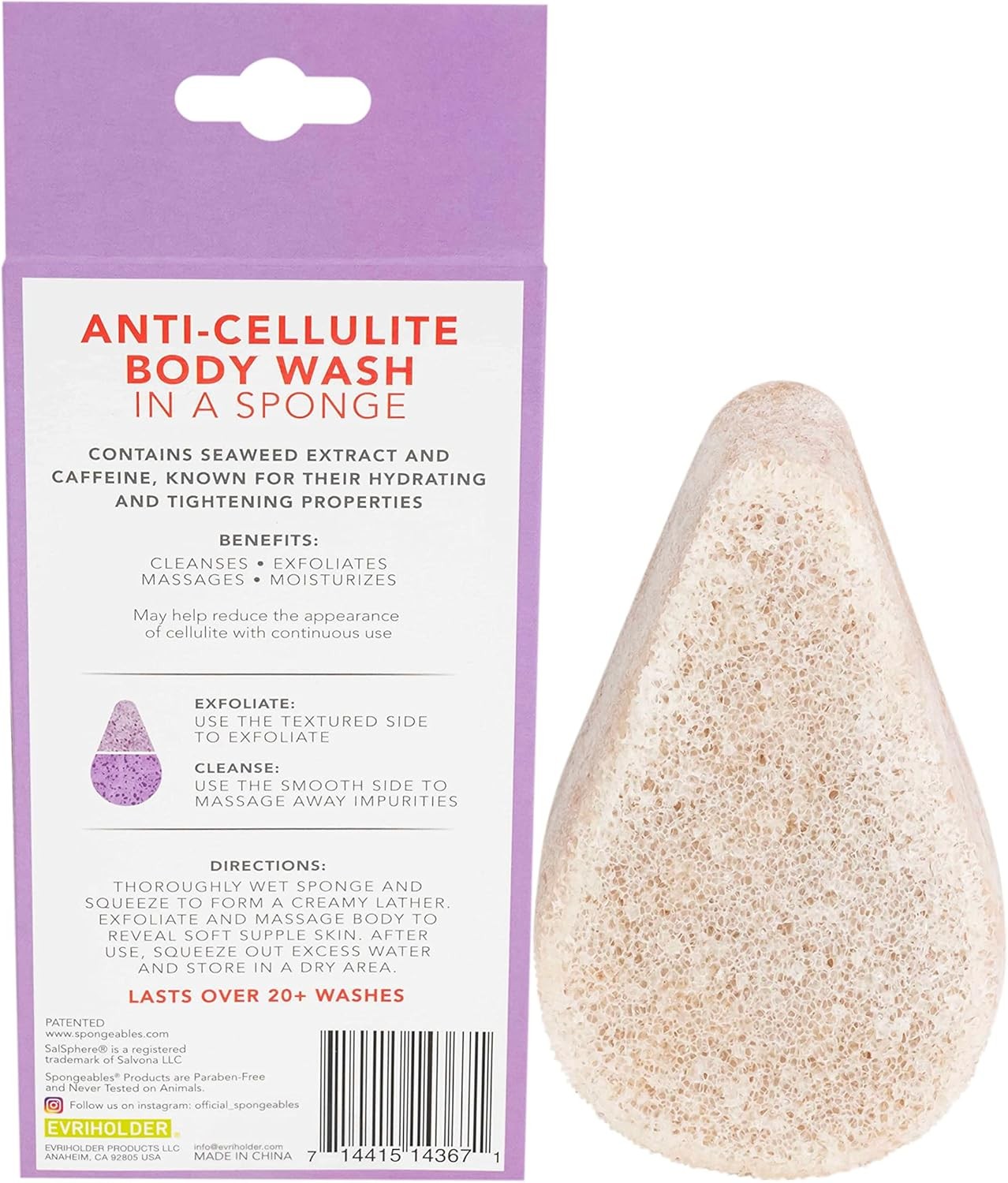 Spongeables Anti-cellulite Body Wash in a Sponge 4 Oz Aloe Cleans ...