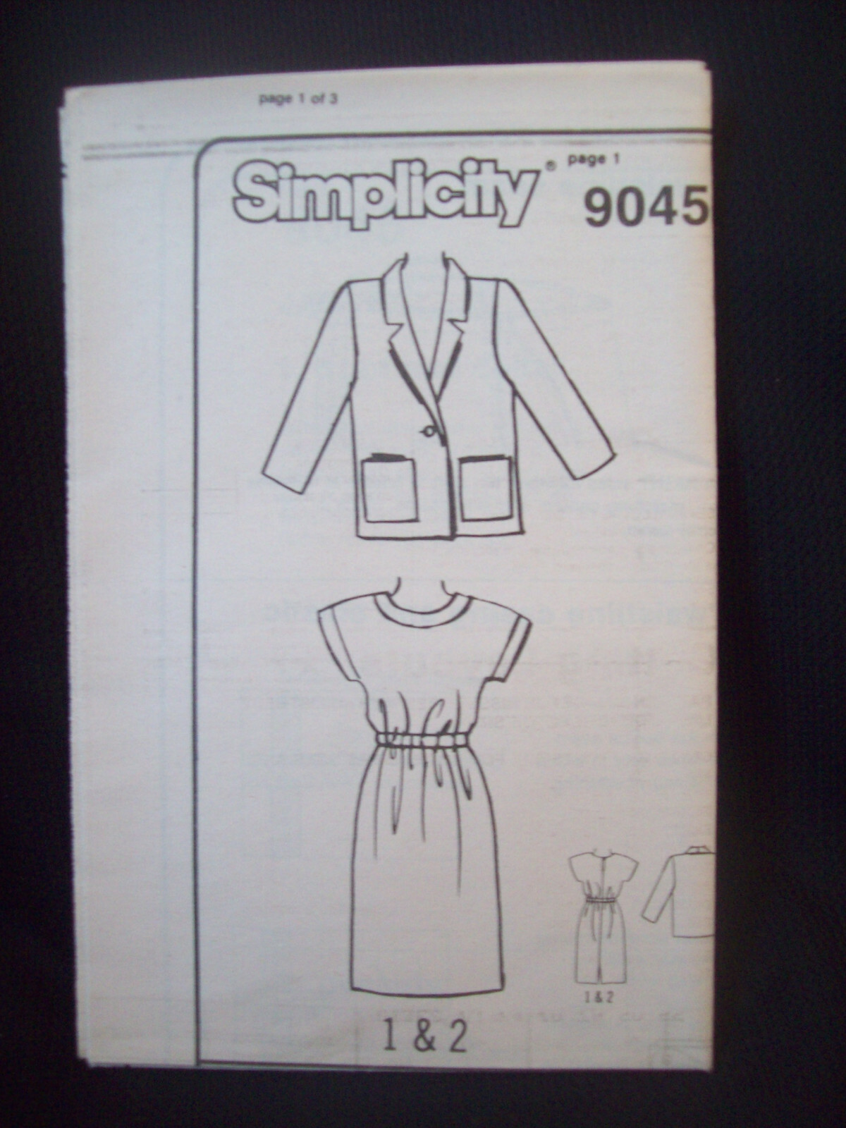 Vintage Simplicity Pattern 9045 Cap Sleeved Dress & Jacket EASY Size 12 ...