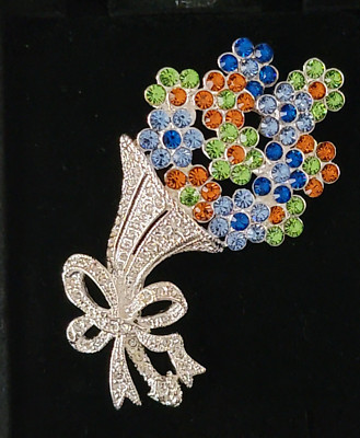 Vintage Flower Bouquet Multicolor Rhinestones Silver Tone Brooch | eBay