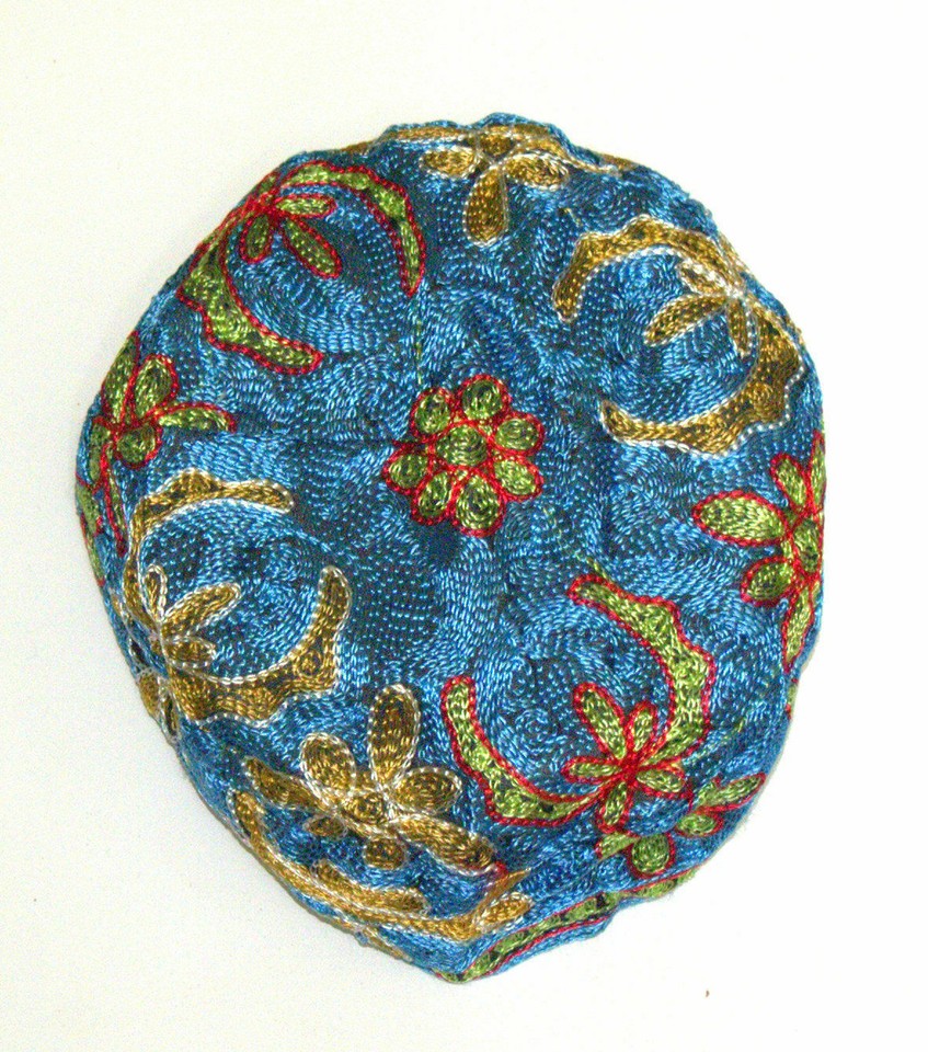 Bukharian Bucharian Kippah Skull Cap Embroidered Judaica Black Blue ...