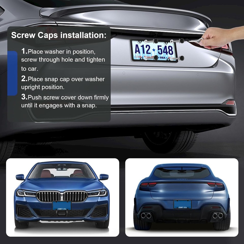 Stainless Steel Car License Plate Frame 2PCS Slim Black Front & Rear ...