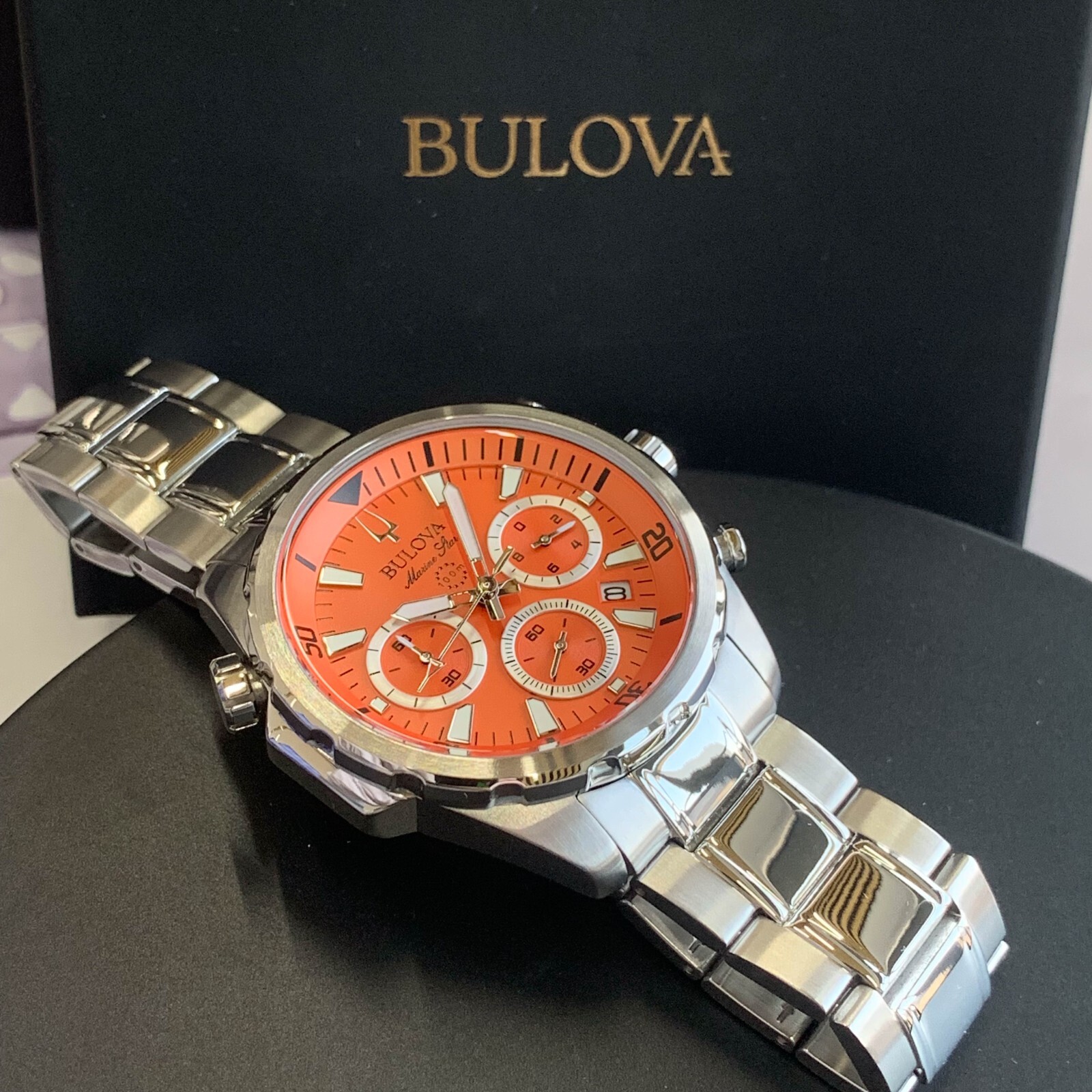 Bulova Marine Star Series B 44mm Orange Dial Silver-Tone Stainless ...