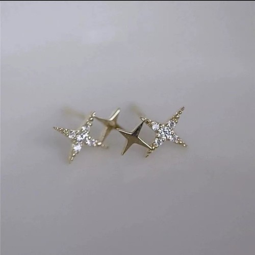 Beautiful 14K Yellow gold double star diamond Stud earrings | eBay