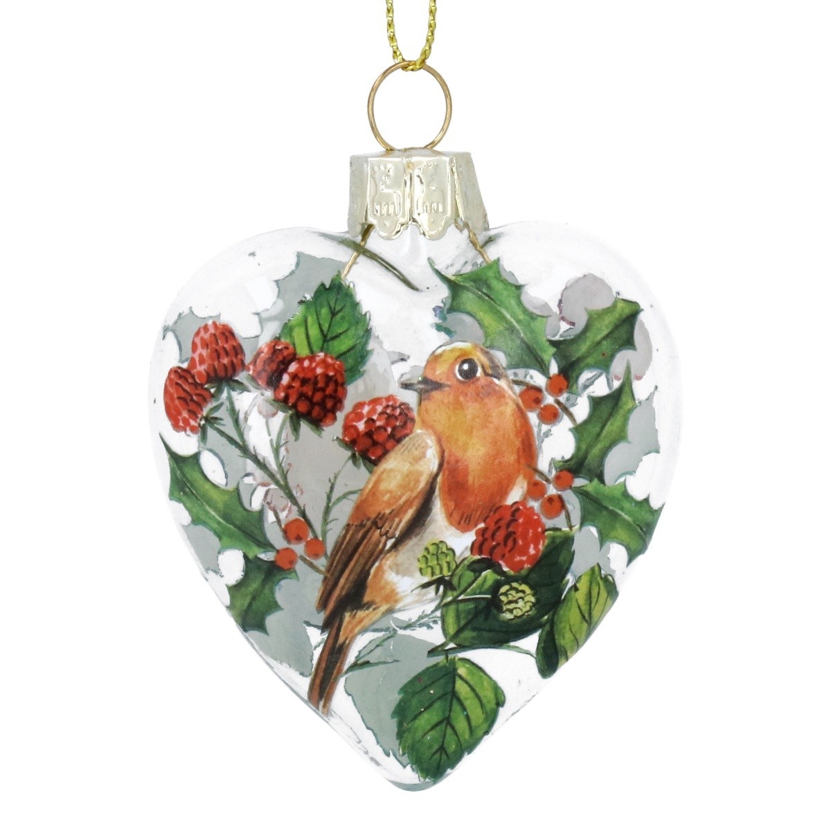 Gisela Graham Heart Shaped Robin Christmas Tree Bauble with Gold ...